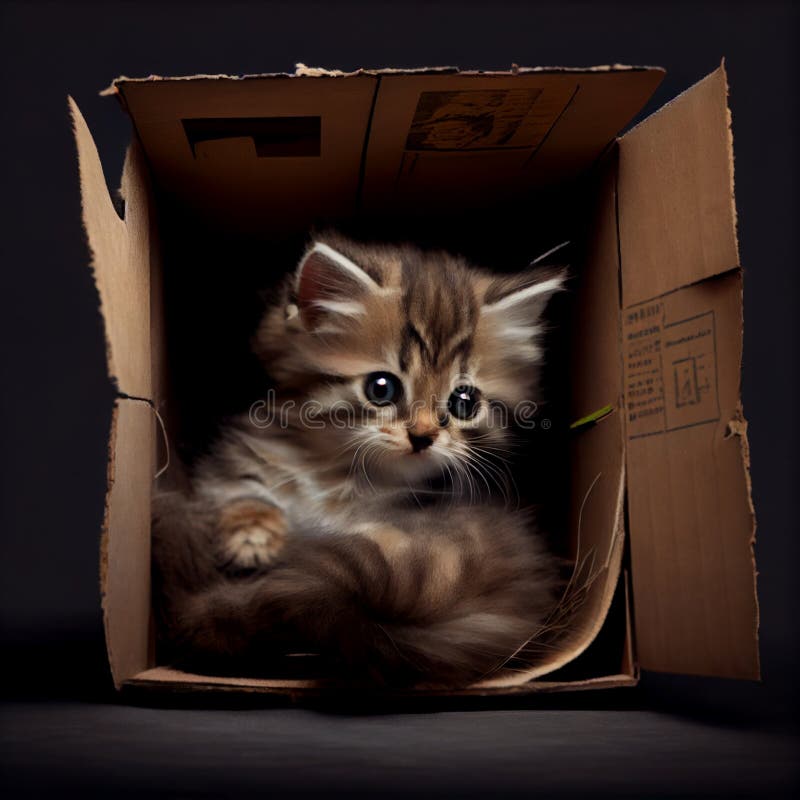 Cute Little Kitten in a Box. AI Generated Stock Illustration ...