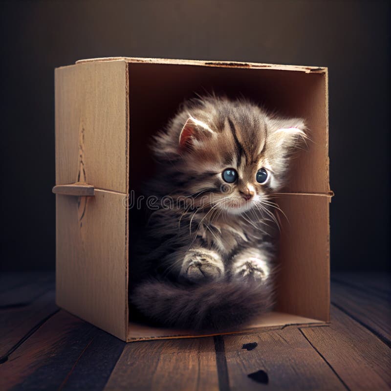 Cute Little Kitten in a Box. AI Generated Stock Illustration ...