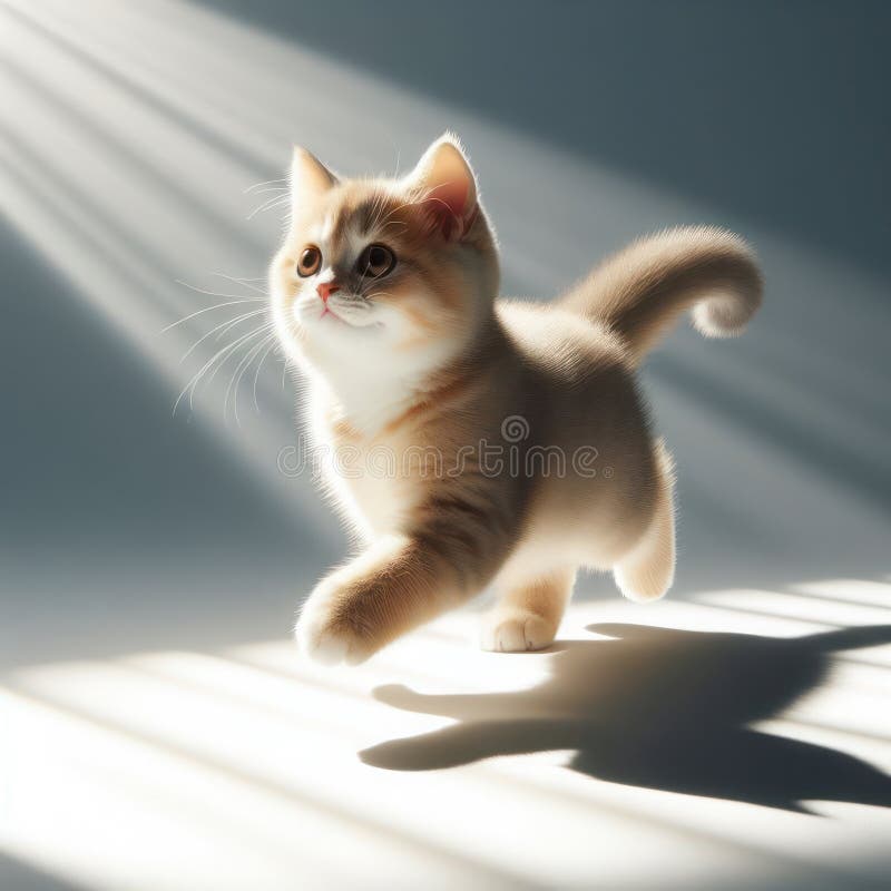 A Cute Little Kitten Runs in the Rays of Sunlight. Stock Illustration ...