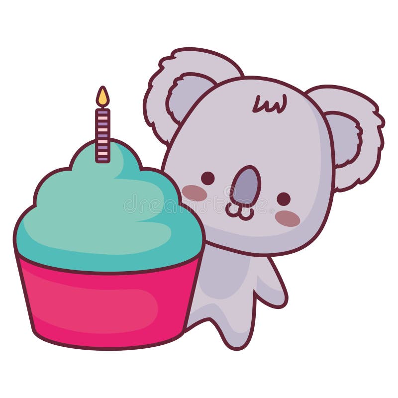 Cute and Little Koala with Sweet Cake Stock Vector - Illustration of ...