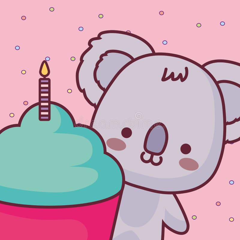 Cute and Little Koala with Sweet Cake Stock Vector - Illustration of ...