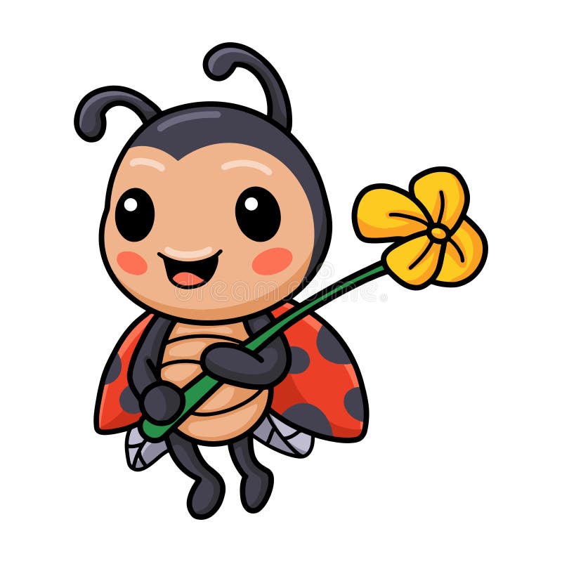Cute Little Ladybug Cartoon Holding Flower Stock Vector - Illustration ...