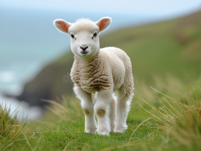 Cute Little Lamb. the Lamb is Looking at the Camera in Field Near the ...