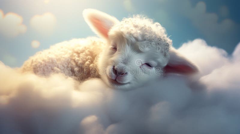 A Cute Little Lamb is Sitting on a Cloud. Generative AI Stock Image ...