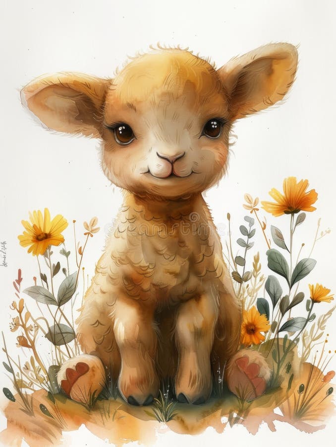 Cute Little Lamb Watercolor Illustration Generative AI Stock ...