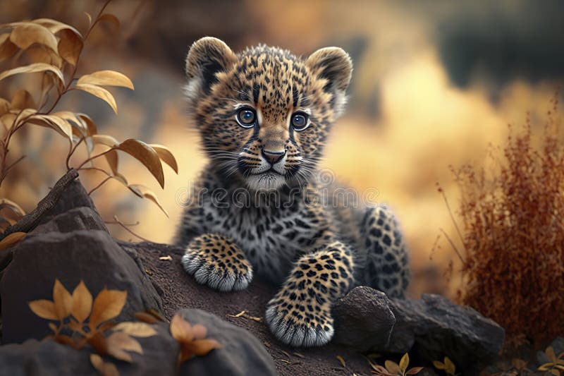 Cute Little Leopard Cub. Generative Ai Stock Illustration ...