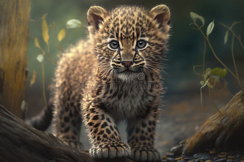 Cute Little Leopard Cub. Generative Ai Stock Illustration ...