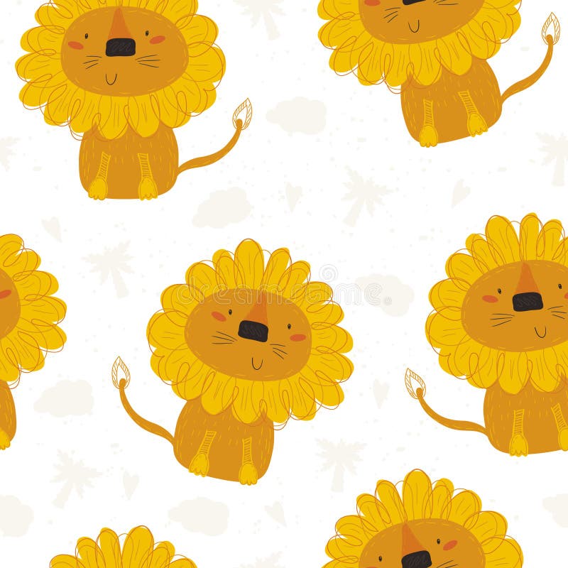 Cute Little Lion Cartoon Style. Vector Pattern Stock Vector ...