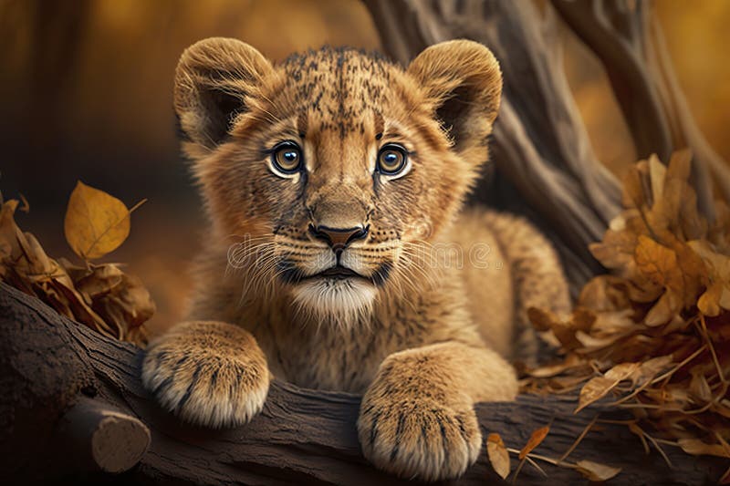 Cute Little Lion Cub. Generative Ai Stock Illustration - Illustration ...