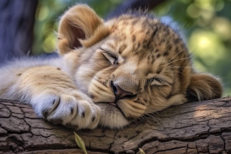 Cute Little Lion Cub Sleep. Generative AI Stock Illustration ...