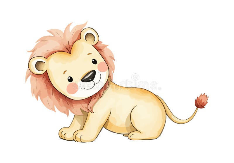 Cute Little Lion Cub Watercolor Vector Illustration. Stock Illustration ...