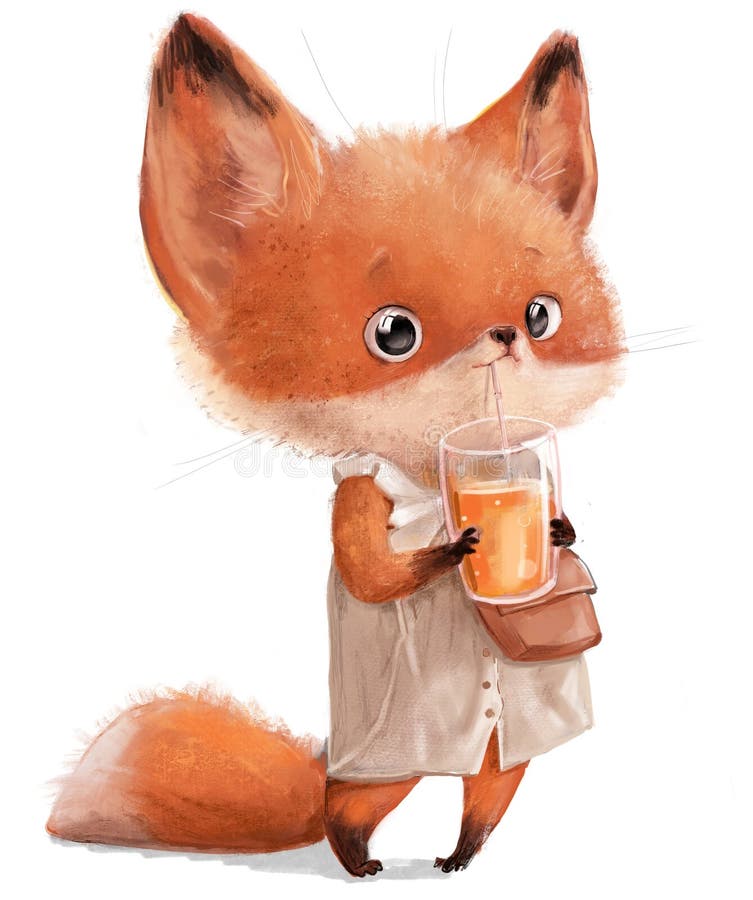 Cute Little Lovely Fox with a Cocktail Stock Illustration ...