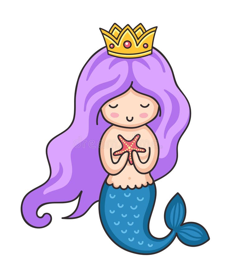 Mermaid with Starfish. Cute Cartoon Character Stock Vector ...