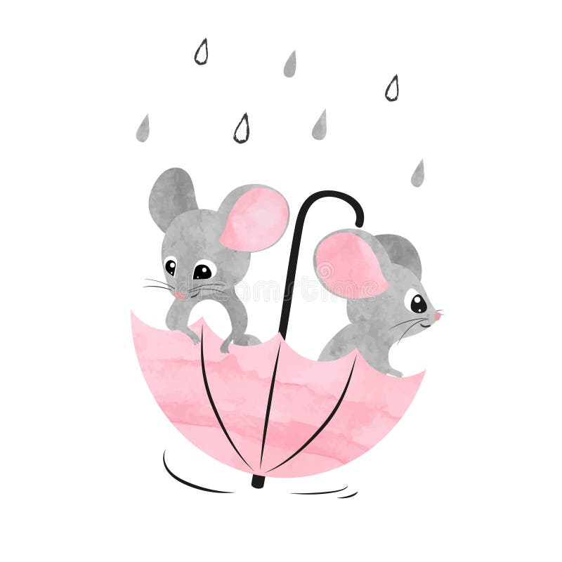 Cute Little Mice in Umbrella. Vector Mouse Illustration Stock Vector ...