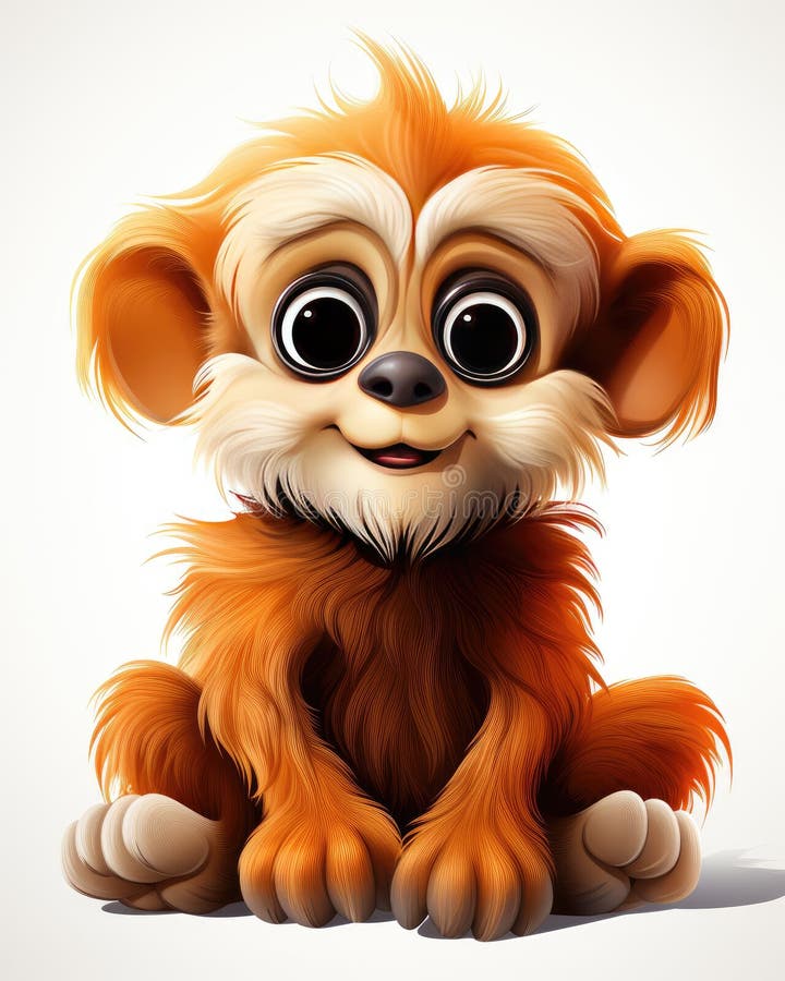 A Cute Little Monkey with Big Eyes Sitting on the Ground. Generative Ai ...