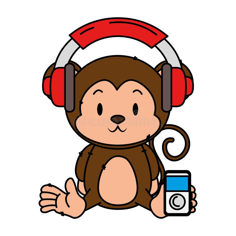 Cartoon Baby Monkey Listening To Music Stock Vector - Illustration of ...