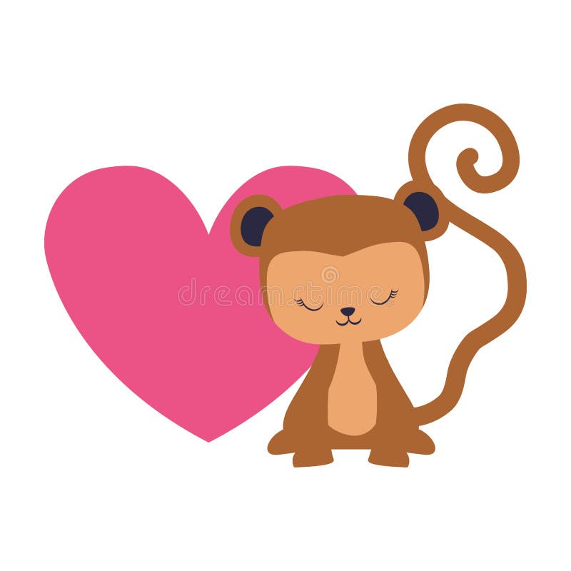 Cute and Little Monkey with Heart Stock Vector - Illustration of mascot ...