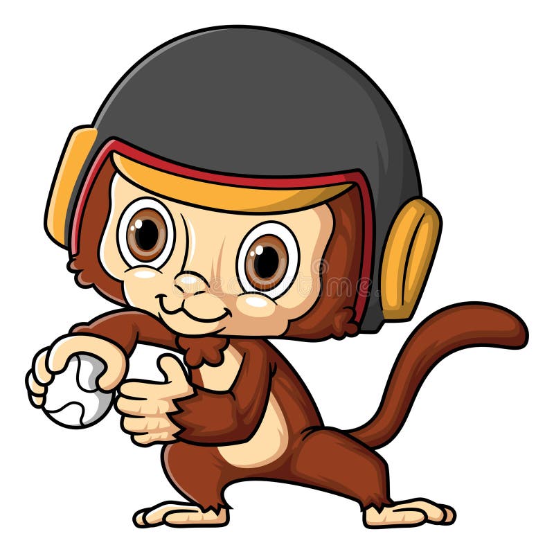 Cute Little Monkey Playing Baseball Stock Vector - Illustration of ...