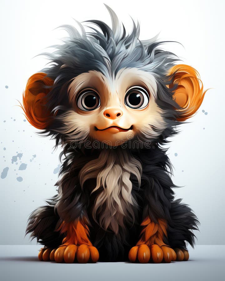 A Cute Little Monkey Sitting Down with Big Eyes and a Sad Look on Its ...