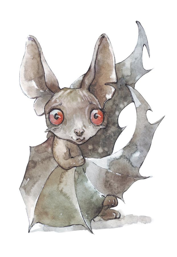 Cute Little Monster Bat Watercolor Stock Illustration - Illustration of ...