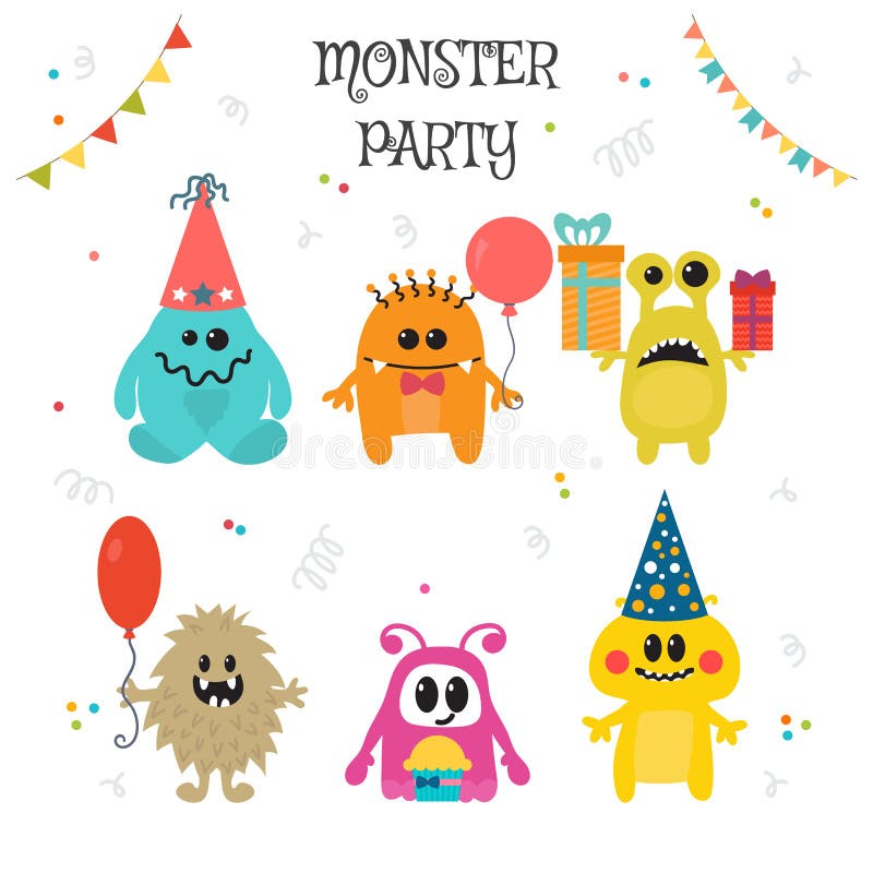 Cute Little Monsters Birthday Party Stock Vector - Illustration of ...
