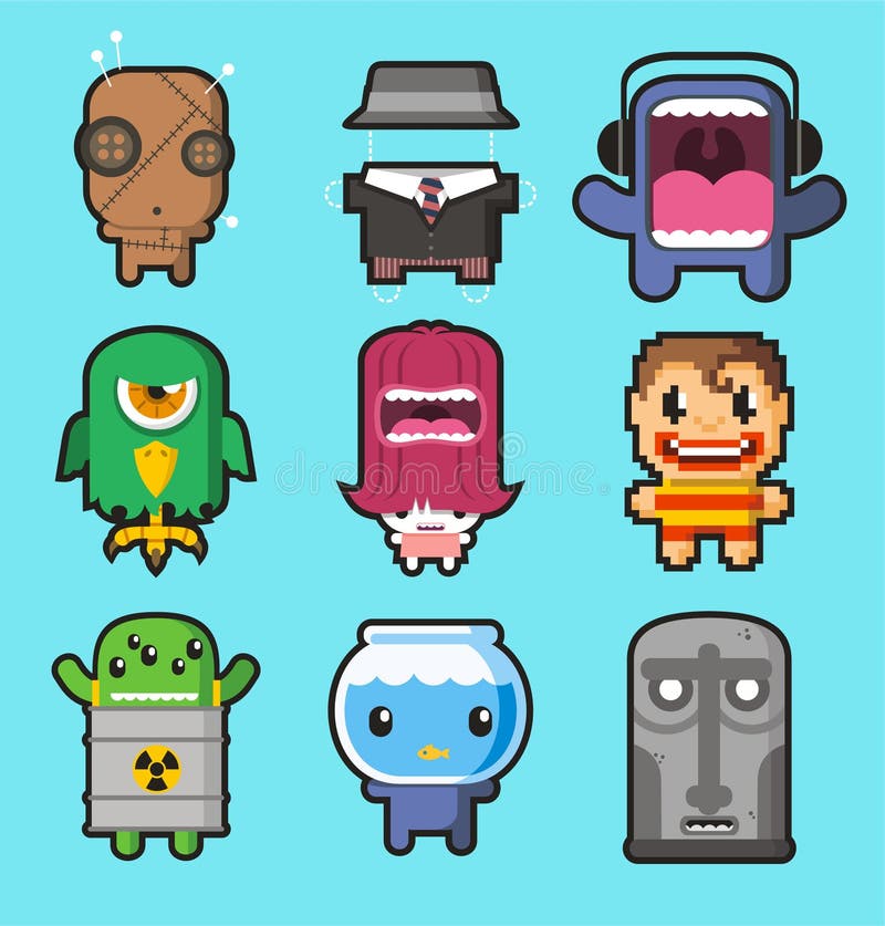Cute Street Art Monster Cartoon Set Stock Illustration - Illustration ...