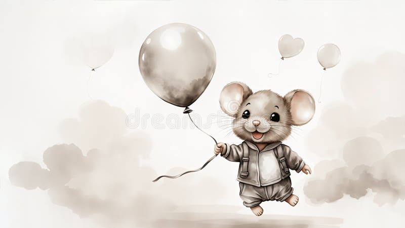 Cute Little Mouse with a Balloon. Watercolor Illustration Stock ...