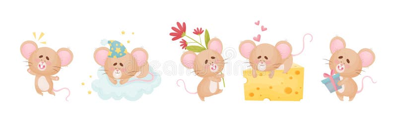 Cute Little Mouse Character Engaged in Different Activity Vector Set ...