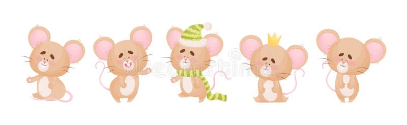 Cute Little Mouse Character Engaged in Different Activity Vector Set ...