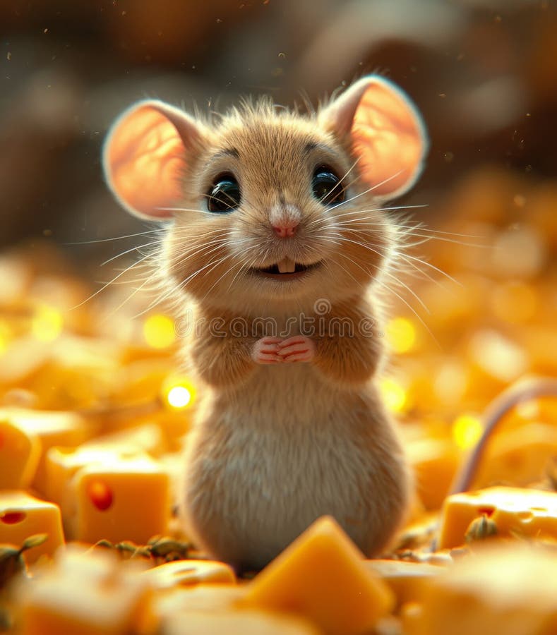 Cute Little Mouse and Cheese in the Garden Stock Photo - Image of food ...