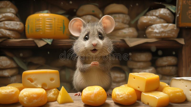 Cute Little Mouse with Cheese Stock Illustration - Illustration of ...