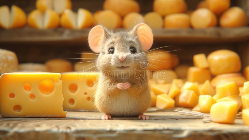 Cute Little Mouse with Cheese Stock Illustration - Illustration of ...