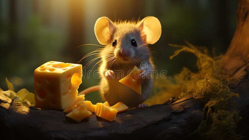 Cute Little Mouse Eating Cheese Stock Illustration - Illustration of ...