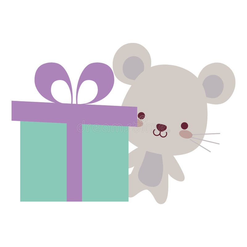 Cute and Little Mouse with Gift Box Stock Vector - Illustration of ...