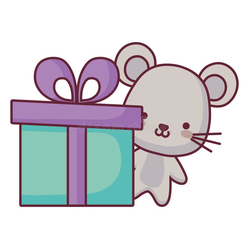 Cute and Little Mouse with Gift Stock Vector - Illustration of happy ...