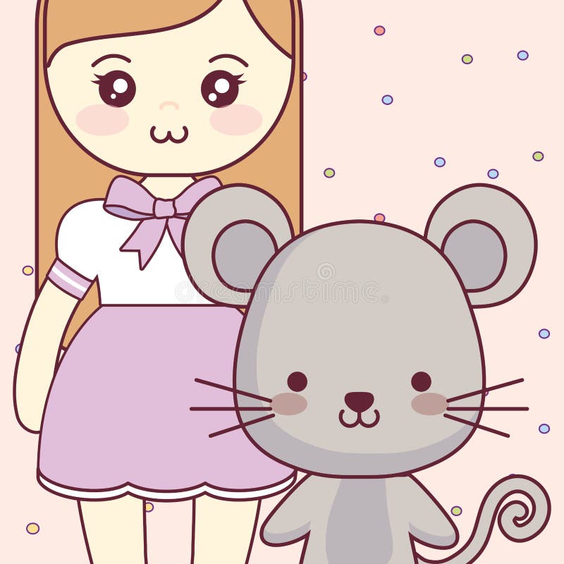 Cute and Little Mouse with Girl Stock Vector - Illustration of adorable ...