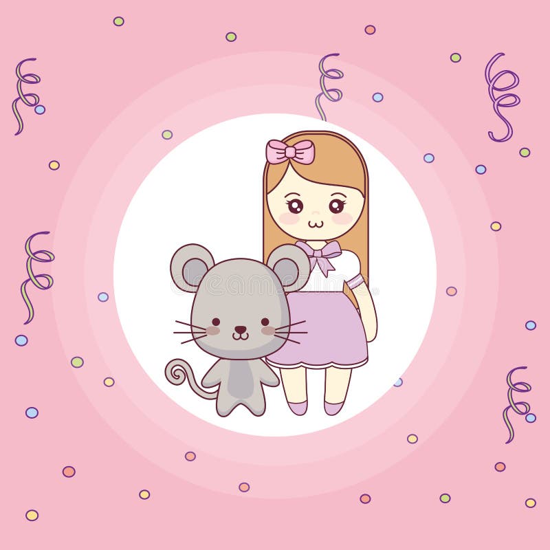Cute and Little Mouse with Girl Stock Vector - Illustration of animal ...