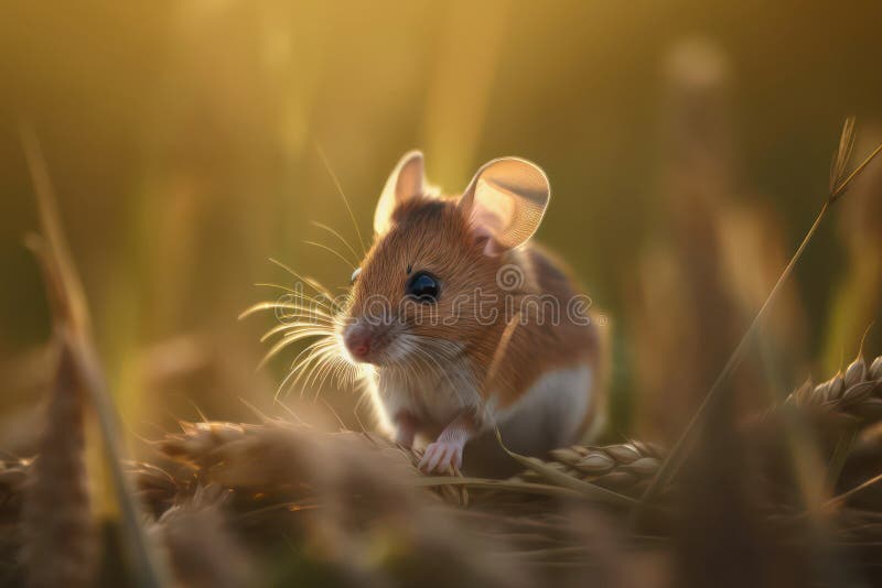 Cute Little Mouse in the Grass. Stock Illustration - Illustration of ...