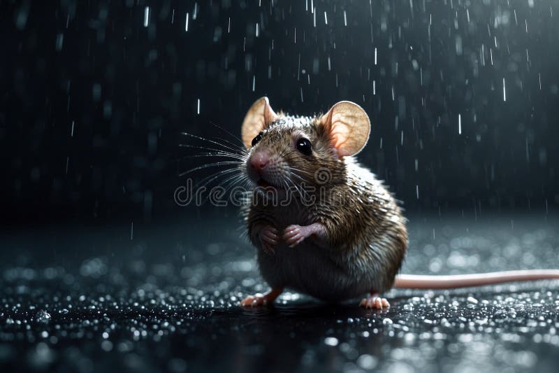 Cute Little Mouse in Shower Rain Stock Illustration - Illustration of ...