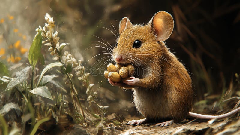 A Cute Little Mouse Sitting on the Ground, Eating Seeds Stock ...
