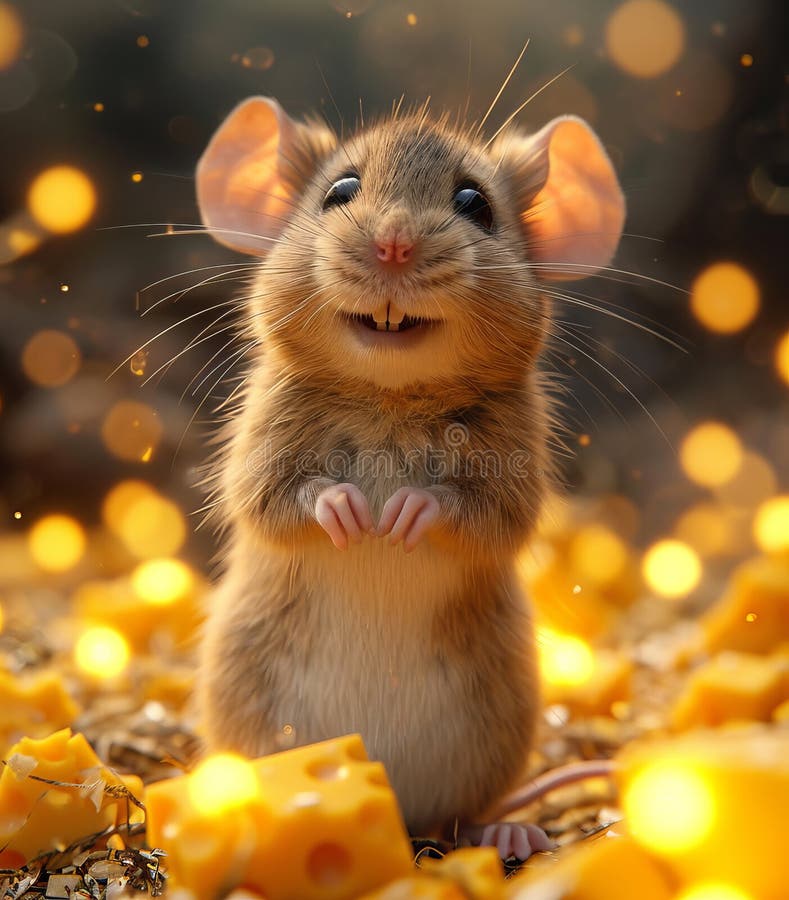 Cute Little Mouse Stands on Hind Legs on the Cheese in the Cheese ...