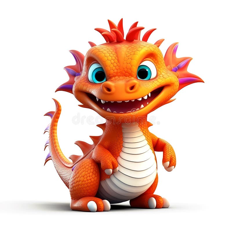 Cute Little Orange Chinese Dragon on White Background Stock ...
