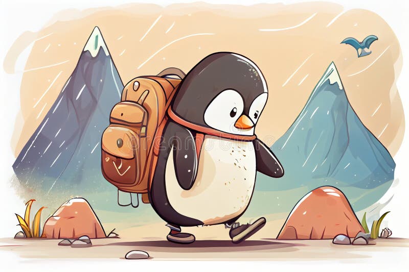 Cute Little Penguin with a Backpack. AI Generated Stock Illustration ...
