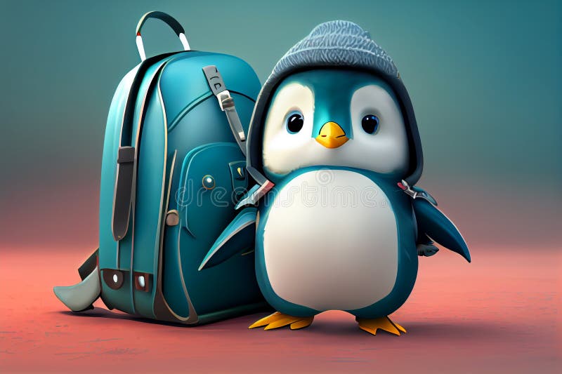 Cute Little Penguin with a Backpack. AI Generated Stock Illustration ...