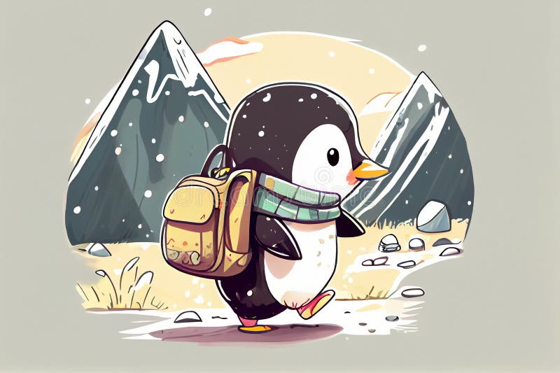 Cute Little Penguin with a Backpack. AI Generated Stock Illustration ...