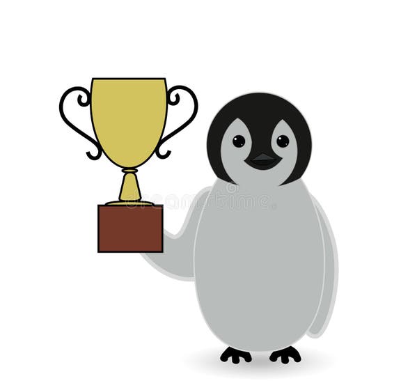 Cute Little Penguin Won the Trophy Cup Stock Illustration ...