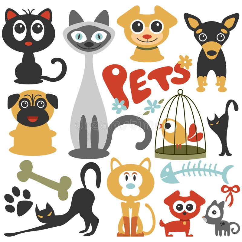 Cute Little Pets Cats and Dogs Stock Vector - Illustration of baby ...