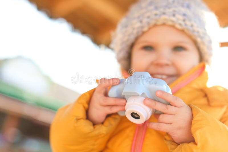 Cute Little Photographer, Focus on Hands with Camera Stock Image ...
