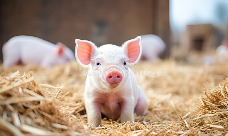 A Cute Little Pig on a Hay Stack Stock Illustration - Illustration of ...