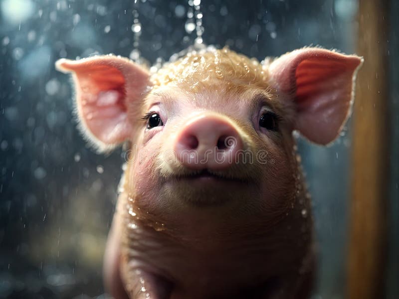Cute Little Pig in Shower Rain Stock Illustration - Illustration of ...